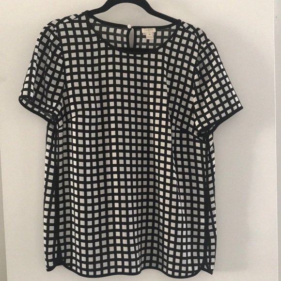 J. Crew Factory | Tops | J Crew Factory Blackwhite Checkered Blouse W Piping Detail | Poshmark